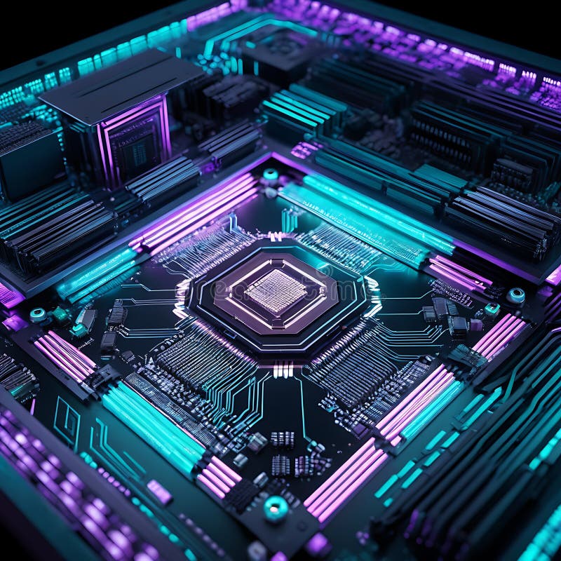 Hi-Tech Computer Interior with Energy Core Stock Illustration ...