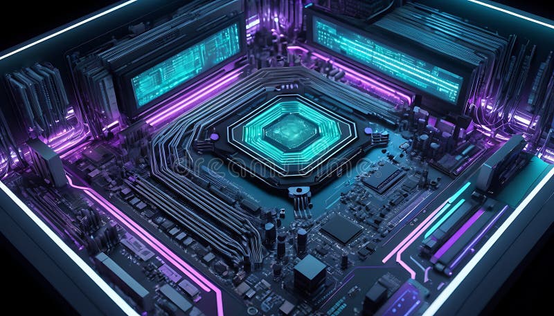 Hi-Tech Computer Interior with Energy Core Stock Illustration ...