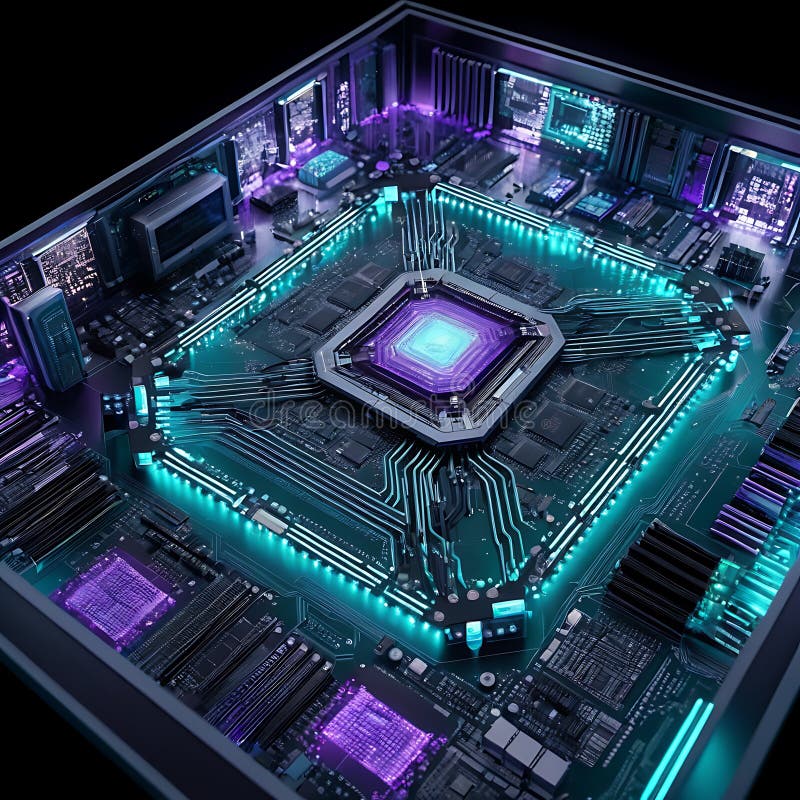 Hi-Tech Computer Interior with Energy Core Stock Illustration ...