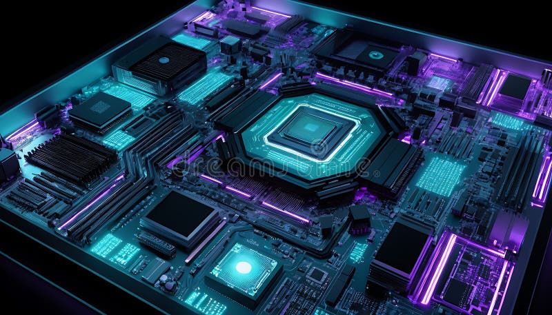 Hi-Tech Computer Interior with Energy Core Stock Illustration ...