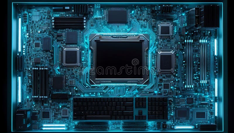Hi-Tech Computer Interior with Energy Core Stock Illustration ...