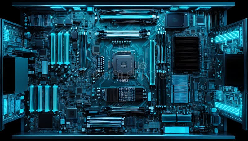 Hi-Tech Computer Interior with Energy Core Stock Illustration ...