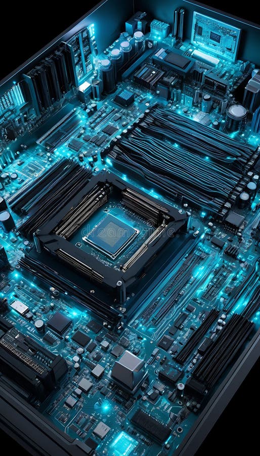 Hi-Tech Computer Interior with Energy Core Stock Illustration ...