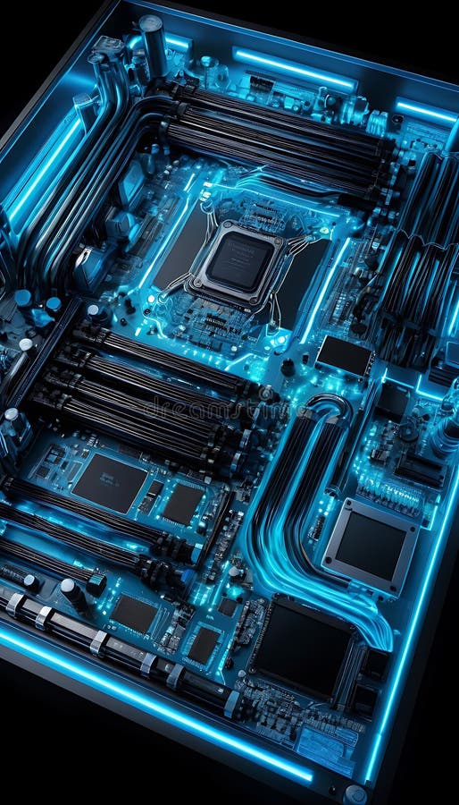 Hi-Tech Computer Interior with Energy Core Stock Illustration ...