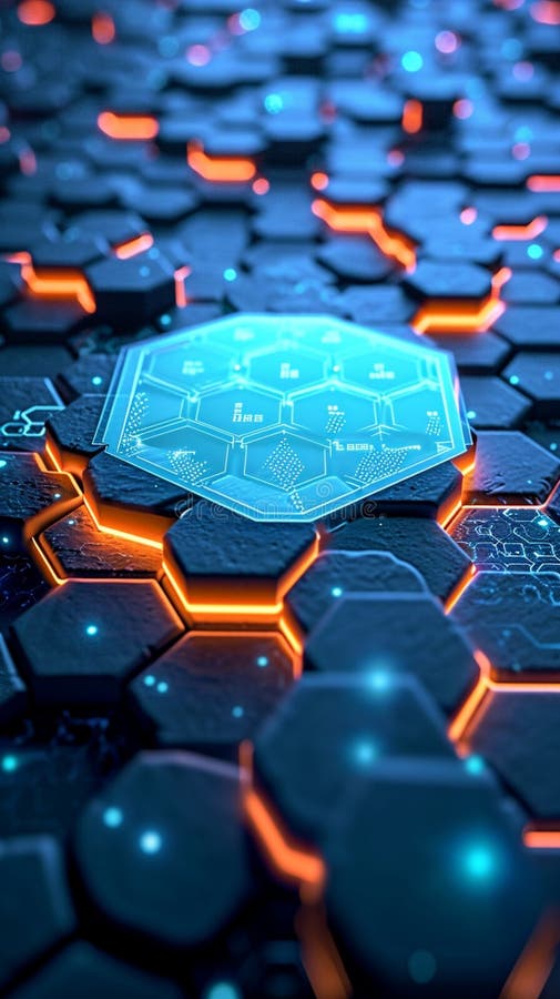 Hi Tech Cyberspace Glowing Hexagonal Cubes in a Dynamic 3D Rendering Stock Illustration ...
