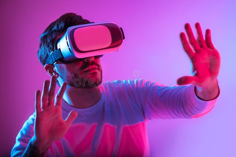 Hi-tech Entertainment. Man in Virtual Reality Glasses. Stock Photo ...
