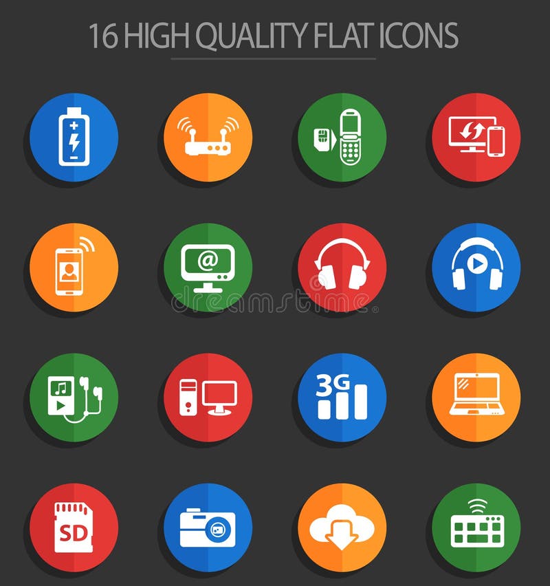 Hi tech 16 flat icons stock illustration. Illustration of computer - 122338613