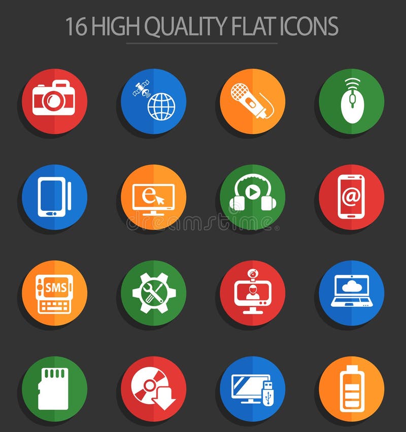 Hi tech 16 flat icons stock vector. Illustration of mouse - 122340606