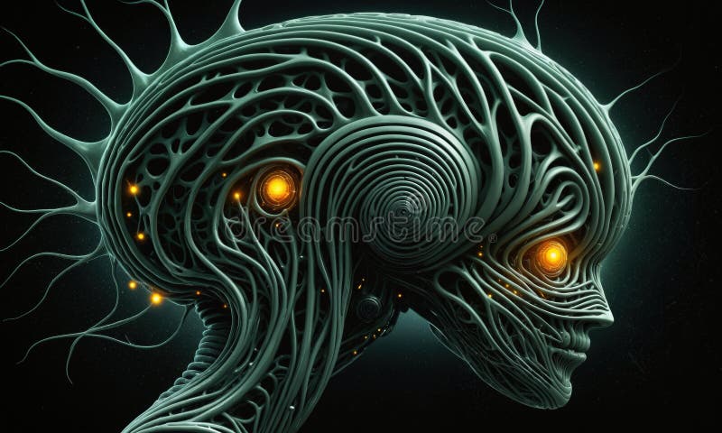 Hi-tech Futuristic Biomechanical Cyborg Head, Artificial Intelligence ...