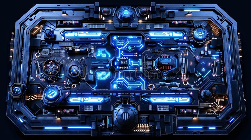 Hi Tech Futuristic Control Panel Interface with Glowing Elements Stock ...