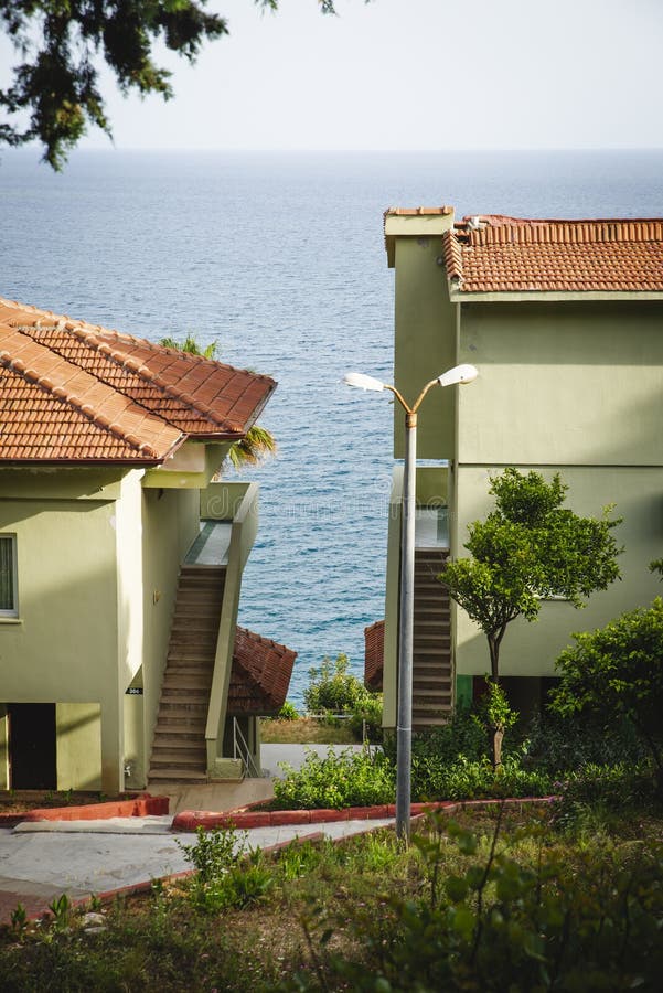 Hi-tech house by sea stock image. Image of modern, terrace - 396377227