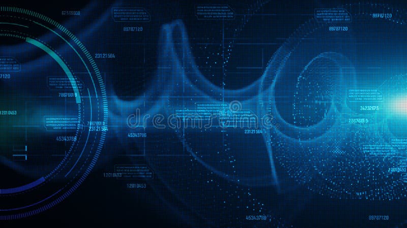 Hi-tech HUD and Data with Blue Color Digital Particles Flow Future ...