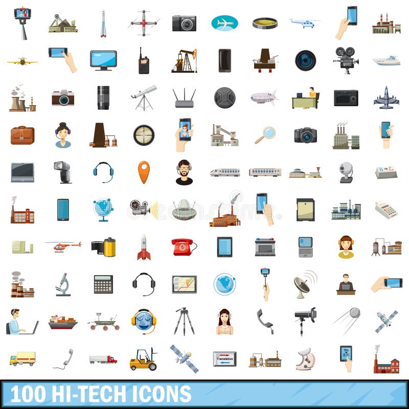100 Hi-tech Icons Set, Cartoon Style Stock Vector - Illustration of ...