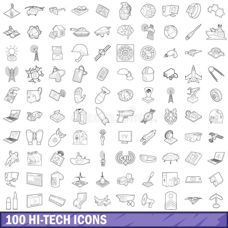 100 Hi-tech Icons Set, Outline Style Stock Vector - Illustration of ...