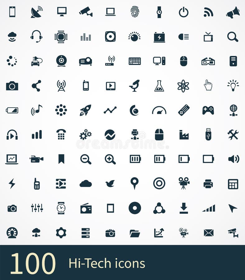 Hi-tech 100 Icons Universal Set Stock Vector - Illustration of sign ...