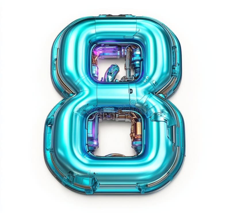 A Hi-tech Metallic Number 8 Typographic Character Design Illustration ...