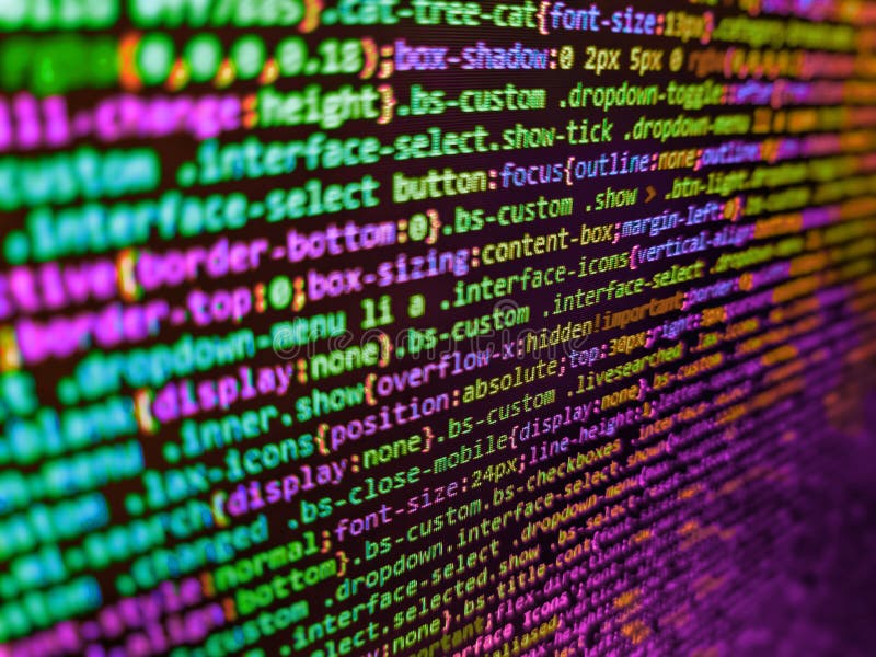 Hi-tech Modern Screen of Data, Digits and Chars on Monitor. Modern Application Source Abstract ...