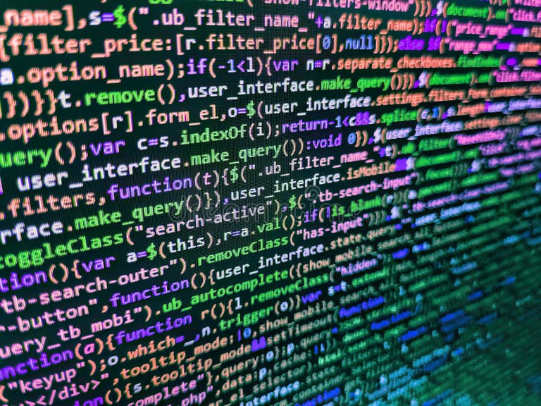 Hi-tech Modern Screen of Data, Digits and Chars on Monitor Display. Data Encryption Security ...
