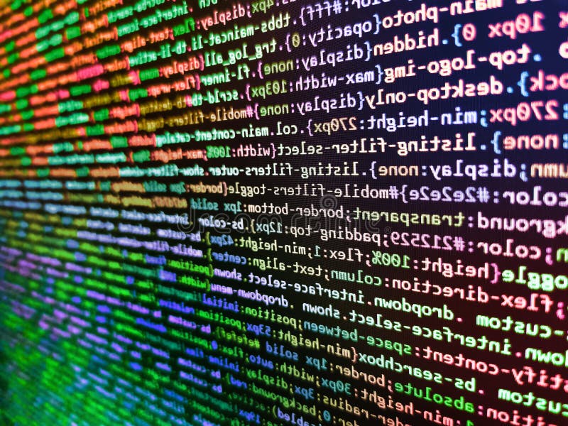 Hi-tech Modern Screen of Data, Digits and Chars on Monitor. Programming Code Abstract Background ...