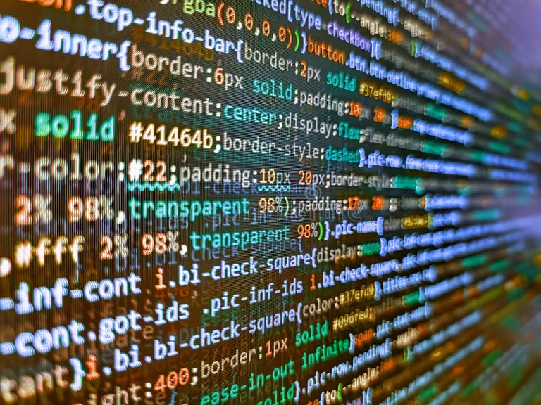 Hi-tech Modern Screen of Data, Digits and Chars on Monitor. Programming Code Abstract Screen of ...