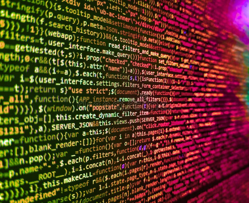 Hi Tech Modern Screen Of Data Digits And Chars On Monitor Software Developer Programming Code