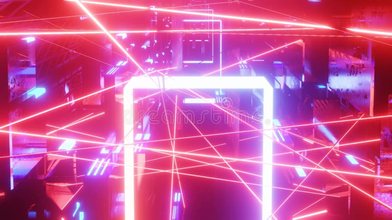 Hi-tech Neon Sci-fi Tunel. Trendy Neon Glow Lines Form Pattern and ...