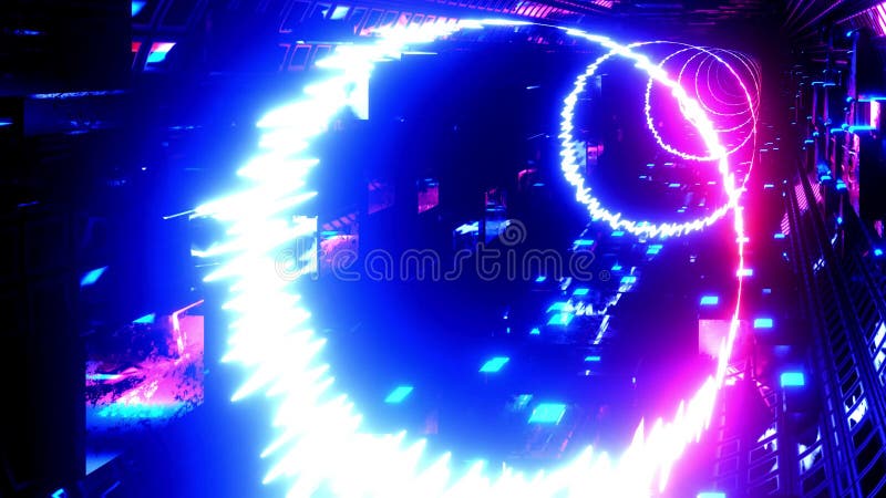 Round Glow Lines. Hi-tech Neon Sci-fi Tunel. Trendy Neon Glow Lines ...