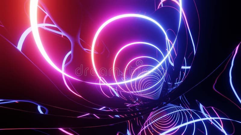 Hi-tech Neon Sci-fi Tunel. Trendy Neon Glow Lines Form Pattern and Construction in Mirror Tunnel ...