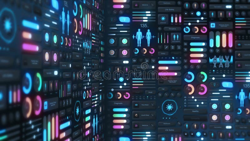 Hi Tech Panel of Medical Application on Dark Background. Medical and ...