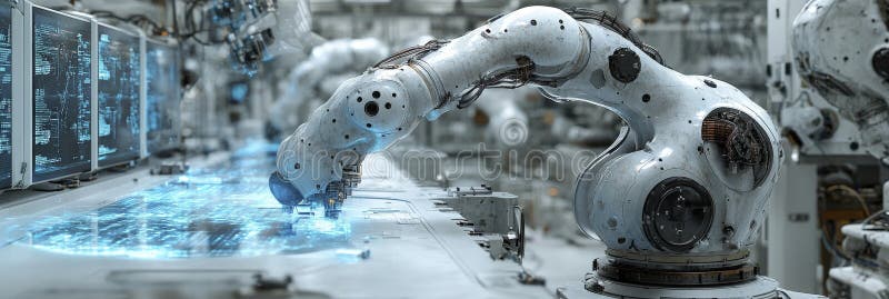 Hi-tech Robotic Arm Working with Digital Precision Tools Stock ...