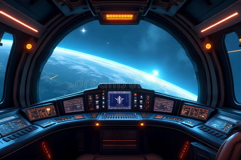 Hi-Tech Spacecraft Cockpit: Immersive Galactic Experience Stock ...