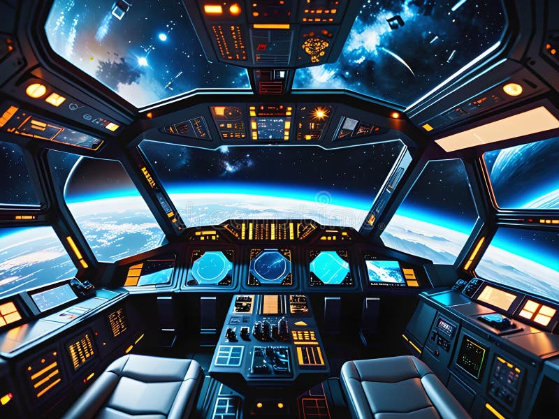 "Hi-Tech Spacecraft Cockpit: Immersive Window View of Stellar Wonders ...