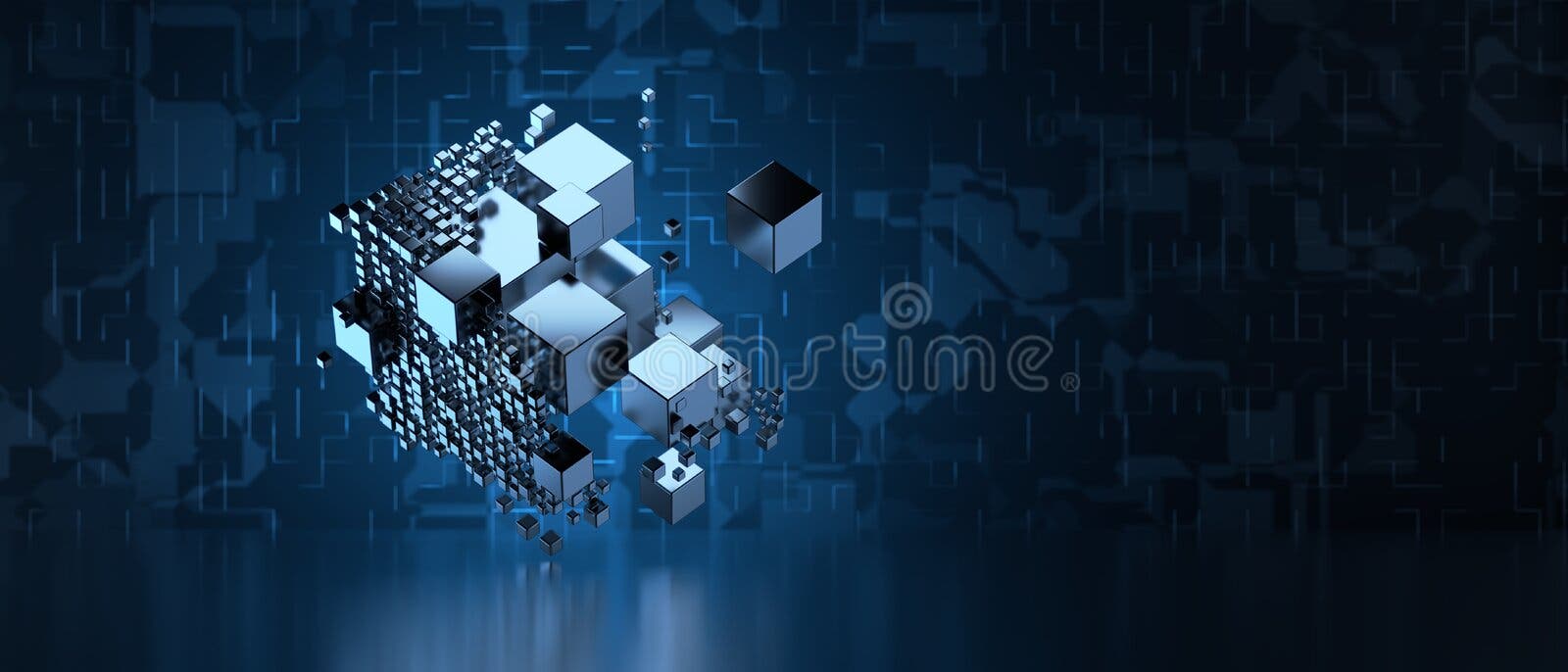 Blocks or Cubes, Connection Consists of Numbers. Abstract Technology Background. Blockchain ...