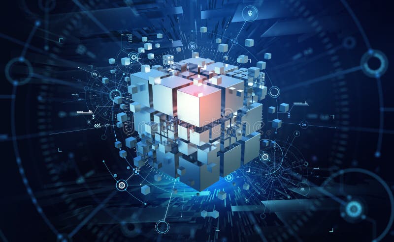 Concept of Artificial Intelligence and Big Data. Blocks in Cyberspace ...