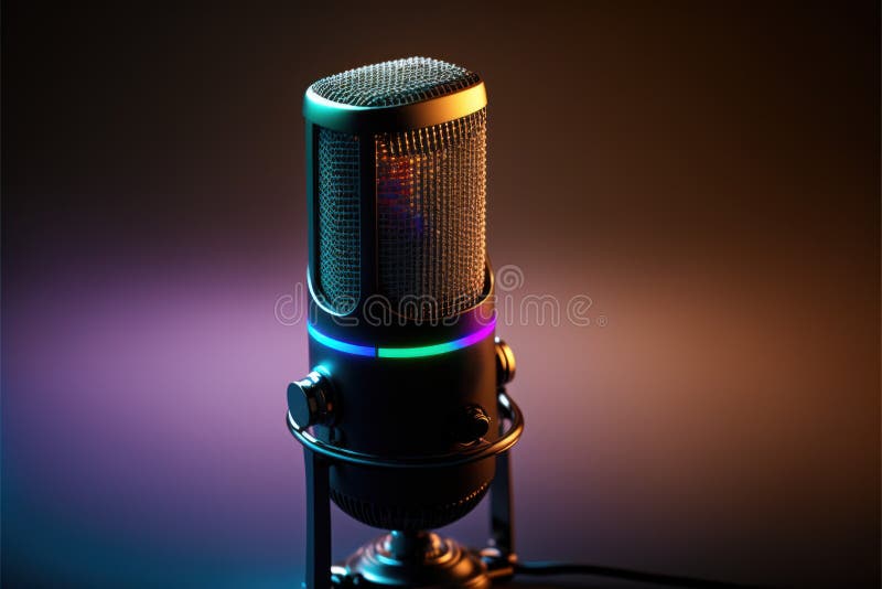 Hi-Tech Studio Recording Microphone in a Dark Studio with Neon Lights ...