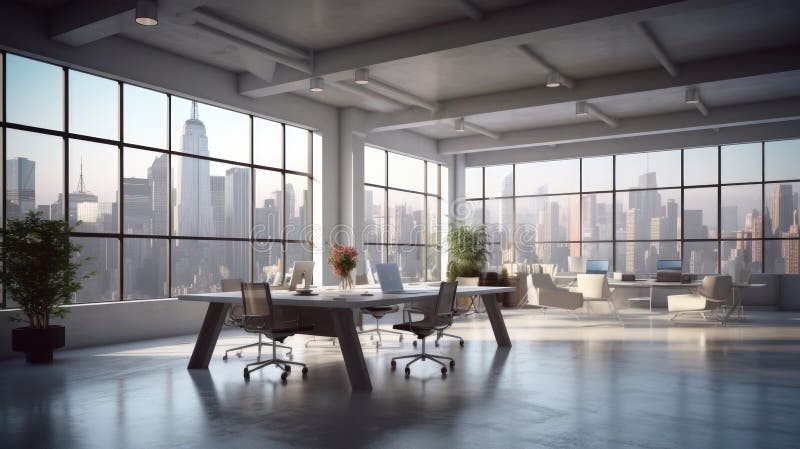 Hi-tech Style Open Space Office in a Modern Urban Building. Large ...