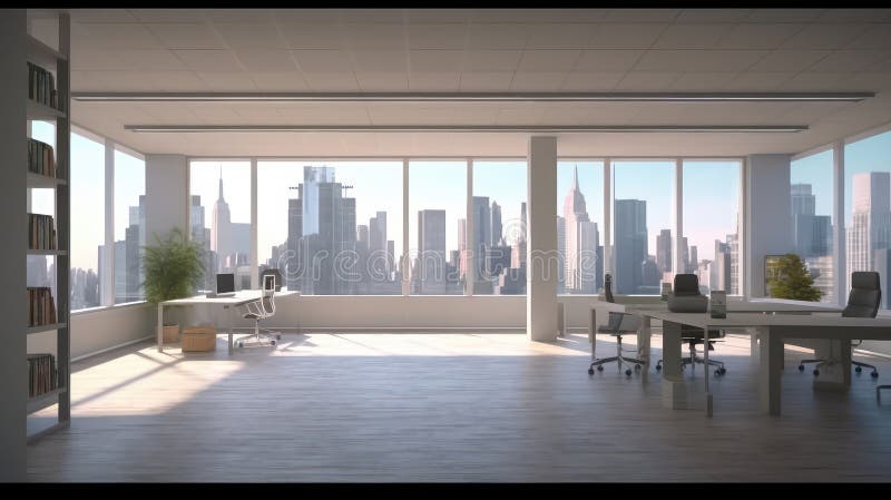 Hi-tech Style Open Space Office in a Modern Urban Building. Large ...