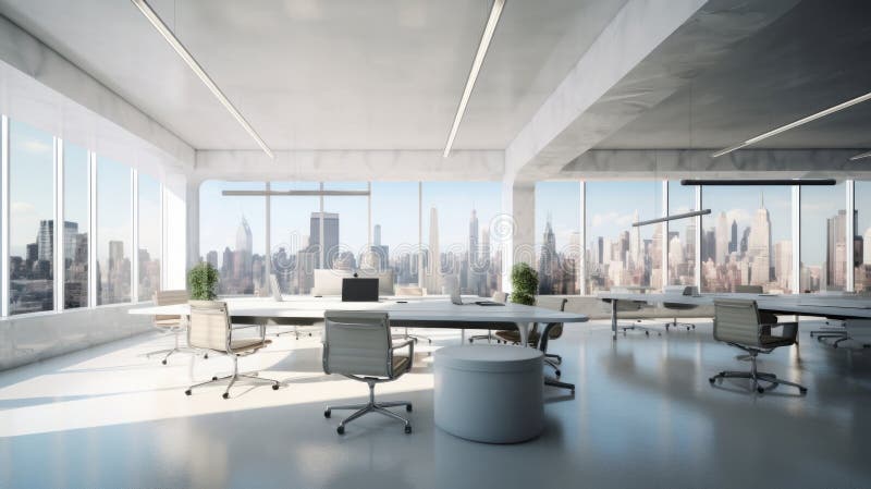 Modern Office Interior Hall Computers City View Stock Photos - Free ...