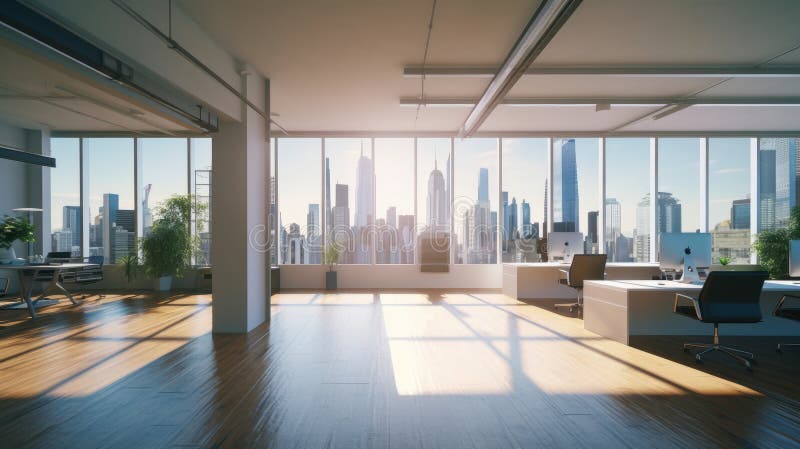 Hi-tech Style Open Space Office in a Modern Urban Building. Large ...