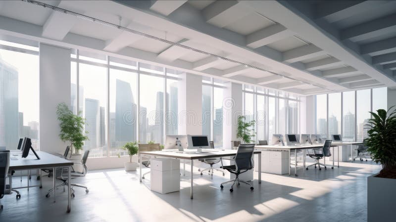 Hi-tech Style Open Space Office in a Modern Urban Building. Large ...