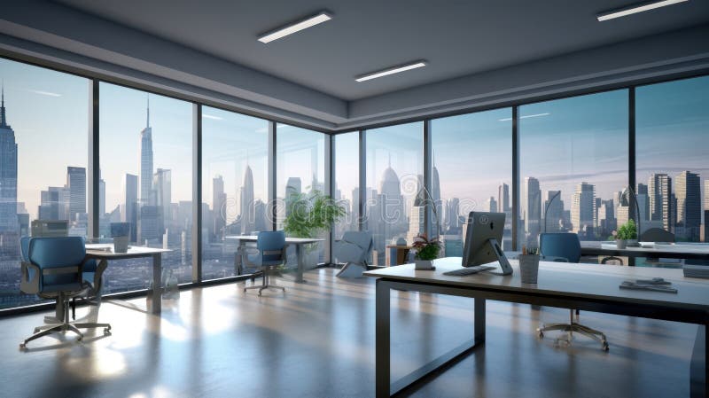 Hi-tech Style Open Space Office in a Modern Urban Building ...