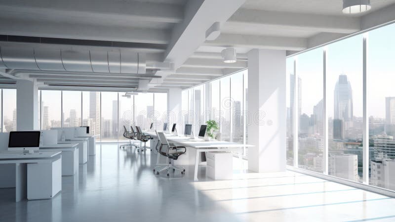 Hi-tech Style Open Space Office in a Modern Urban Building ...