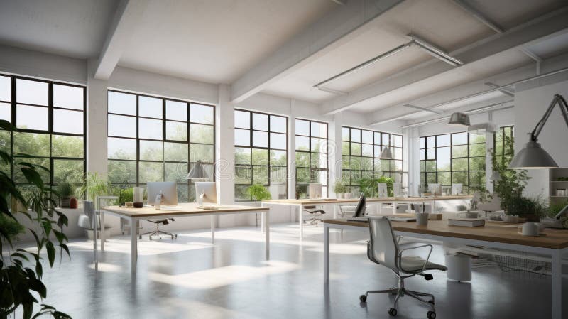 Hi-tech Style Open Space Office in a Modern Urban Building ...