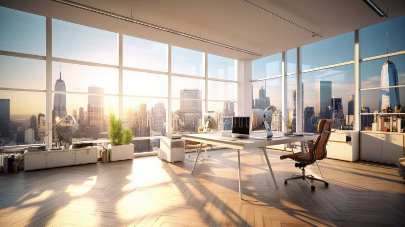 Hi-tech Style Open Space Office in a Modern Urban Building ...