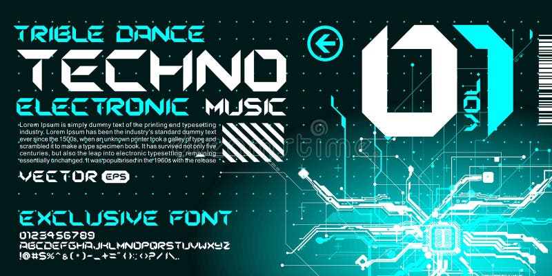 Hi-tech Techno Font Trance Style Lettering Circuits Stock Illustration ...
