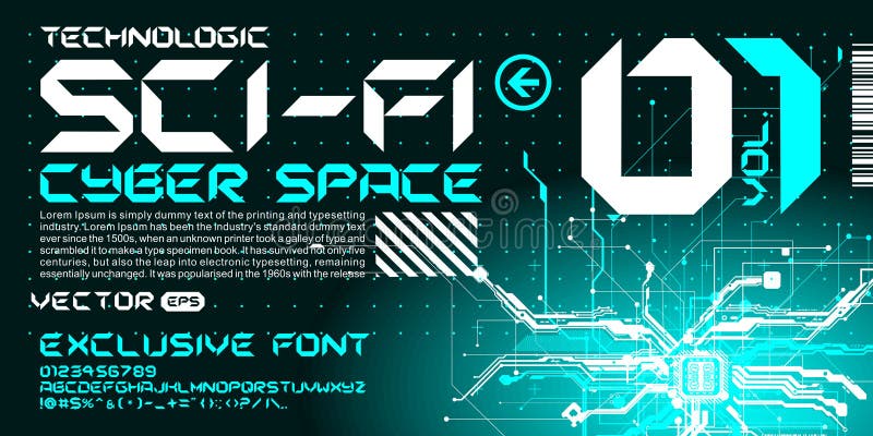 Hi-tech Techno Font Trance Style Lettering Circuits Stock Illustration ...