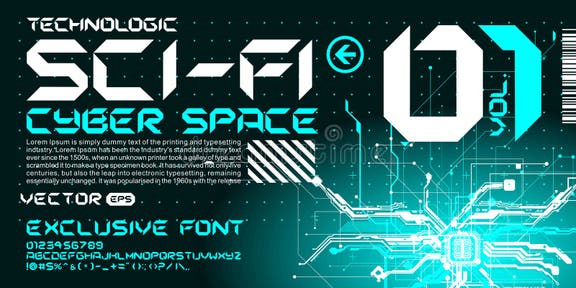 Hi-tech Techno Font Trance Style Lettering Circuits Stock Illustration ...