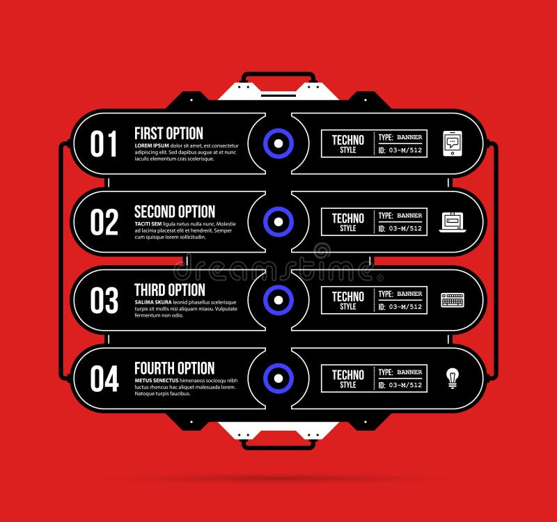 Hi-tech Template with Four Options in Black and Red Techno Style Stock ...