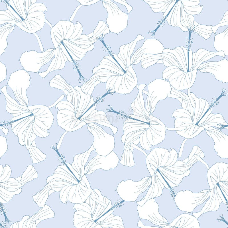 Hibiscus Blue Seamless Pattern Texture Stock Illustration ...