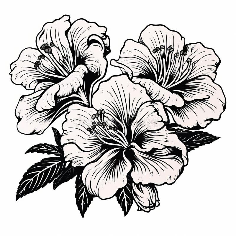 Symmetrical Hibiscus Flower Vector Art In Black And White Stock